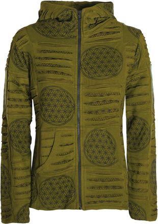 vishes Alternative Bekleidung - Damen-Jacke Blume des Lebens Sweatjacke Hippie-Jacke Kapuzen-Jacke olive 40-42