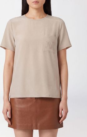 Max Mara Kurz&auml;rmelige Seidenbluse mit Ton-in-Ton-Monogramm