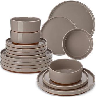 Malacasa Assiettes Service de Table 6 Personnes, 18 Pi&egrave;ces Set Vaisselle avec Assiettes Plates, Bols &agrave; C&eacute;r&eacute;ales, Lavable au Lave-vaisselle et Micro-ondes, Marr