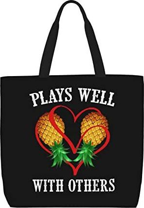 Generic Sac Fourre-Tout LAnanas &Agrave; LEnvers Joue Bien Avec Les Autres Sac &Agrave; Dos Personnaliser Avec Poign&eacute;es Sacs En Toile Pour Femmes, Pour &Eacute;cole, Femmes, Fille