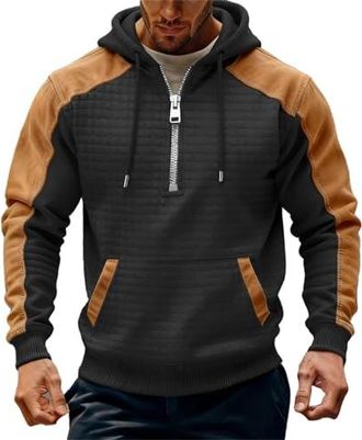 Generic Sweat à capuche en polaire à manches longues pour homme avec poches kangourou, Noir, XXL