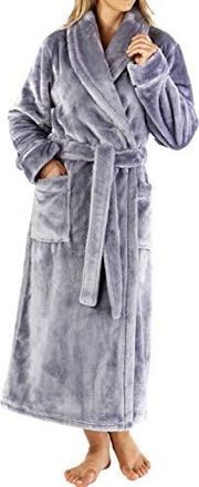 Slenderella Mesdames Super Épais Doux Plaine Gris Argent Polaire Châle Col avec Ceinture Facile À Nouer Peignoir De Bain Robe De Chambre Manteau Grand 16 18