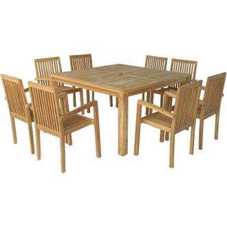 Happy Garden Salon de jardin en teck JAVA - table carr&eacute;e - 8 places