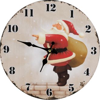 noTrash2003 Weihnachtliche Wanduhr 28 cm Durchmesser mit Weihnachtsmann Motiv Santa Claus Christmas im Retro Used Look