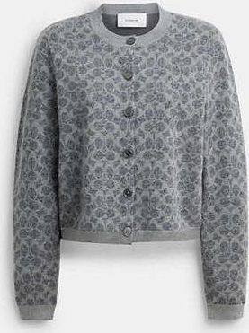 Coach Signature Cardigan mit Knopfleiste f&uuml;r Frauen in Grau, Gr&ouml;&szlig;e X-Klein | Wolle