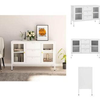 vidaXL Sideboard Wei&szlig; 105x35x70 cm Stahl und Hartglas - Schreibtisch - Wohnzimmerm&ouml;bel - Sideboard - Regal - Aufbewahrung