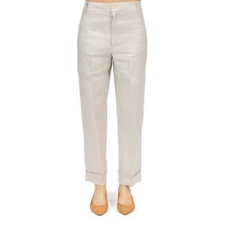 Max Mara Femme, Pantalons, Gris, Taille: 46 FR Linen Pantalons