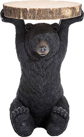 Kare Design Design Beistelltisch Animal Bear, Schwarz/ Braun, Rund, 33cm Durchmesser, 20kg Belastbarkeit, Nachttisch, Couchtisch, Bär, 53x33x33cm (H/B/T)