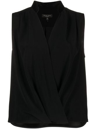 Rag & Bone blouse Meredith en satin &agrave; design drap&eacute; - Noir