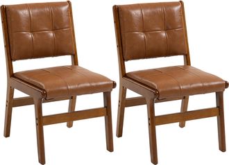 HOMCOM 2er-Set Esszimmerst&uuml;hle, moderne K&uuml;chenst&uuml;hle, PU-Bezug, gepolsterte Sitzfl&auml;che, Holzbeine, f&uuml;r Wohnzimmer, braun