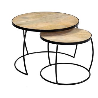 Miliboo Verschachtelungs-Couchtische aus massivem Mangoholz und Metall BARREL