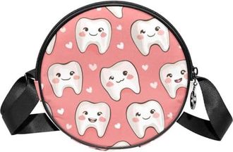 Generic Sac &agrave; bandouli&egrave;re rond pour femme, motif dents, petit sac &agrave; bandouli&egrave;re avec fermeture &eacute;clair, bretelles r&eacute;glables, sac &agrave; main rond d&eacute;contract&eacute; pour f
