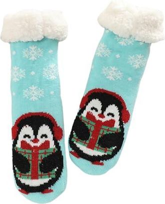 Generic Chaussettes de No&euml;l pelucheuses avec poign&eacute;es confortables pour les vacances dint&eacute;rieur pour femme (taille unique), bleu ciel, taille unique