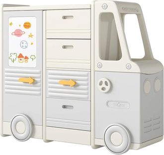 Costway Organisateur de Rangement pour Jouets Enfants, Armoire en Forme de Bus avec 4 Tiroirs Amovibles, pour Salle de Jeux, Classe, Jardin dEnfants