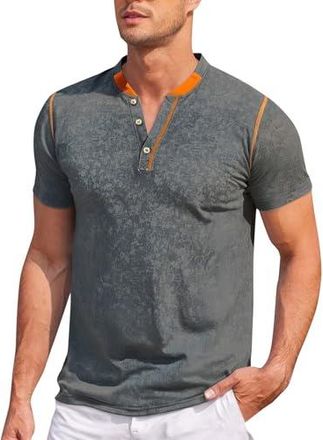 Generic Polo l&eacute;ger et respirant pour homme, coupe classique, d&eacute;contract&eacute;, vintage, boutonn&eacute;, confortable, extensible, t-shirts dext&eacute;rieur, gris, XXL