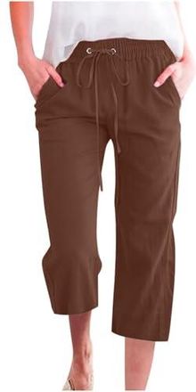 Generic Pantalon en lin pour femme 2026 printemps &eacute;t&eacute; tendance &agrave; jambe droite d&eacute;contract&eacute; ample jambe large pour la plage, les voyages, les vacances, marron, 