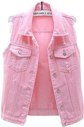 Lazutom Gilet en jean sans manches pour femme, rose, 36