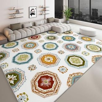 Generic Tapis Blanc Lavable pour Salon, Tapis &agrave; Poils Courts Antid&eacute;rapant M&eacute;di&eacute;vaux &Eacute;l&eacute;gant Pois G&eacute;om&eacute;trique pour Enfants Bureau Salle &agrave; Manger Cuisine et Cha