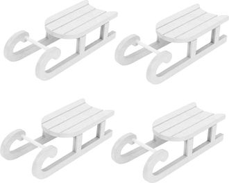 Lurrose 4st&uuml;cke Holzdekoschlitten Wei&szlig; f&uuml;r Weihnachtsschmuck Schreibtischdeko aus Holz Weihnachtsschmuck aus Holz Weihnachtsschlitten Weihnachtliche Deko-bast