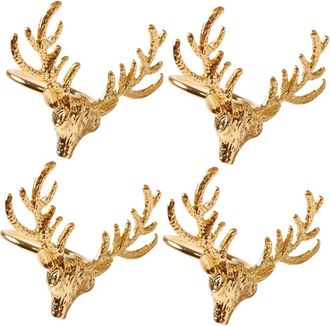 FOMIYES Kreative Serviettenhalter mit Hirschkopf 4 St&uuml;ck aus Hirschleder f&uuml;r Festliche Anl&auml;sse Wie Weihnachten und Silvester