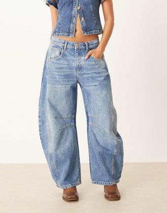 Free People Good Luck - Jean bouffant &agrave; taille mi-haute - Bleu-rose