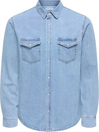 Only & Sons Herren Freizeit Hemd ONSBANE Denim -Regular Fit XS S M L XL XXL Blau, Gr&ouml;&szlig;e:XXL, Farbe:Medium Blue Denim 22023247