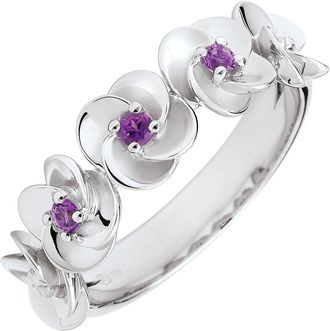 Edenly Ring Blüte - Rosenkränzchen - Weißgold und Amethysten - 18 Karat