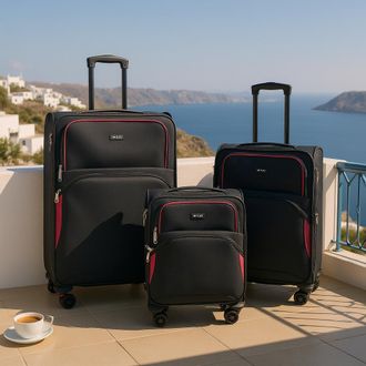 Infinity Leather Erweiterbarer weicher schwarzer 8-Rad-Leichtkoffer-Gepäck-Reisetaschen