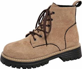 Generic Bottines Chelsea à bout rond avec lacets en daim synthétique pour femme - Talon bloc - Confortables et décontractées, marron, 40.5 EU
