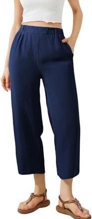 Generic Pantalon Leger Ete Femme L&eacute;ger Grande Taille Pantalon Ample en Coton et Lin pour Femme Taille Haute &Eacute;lastique Pliss&eacute; Jambes Larges Tendance Jupe Culot