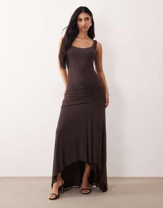 Asos Schulterfreies Maxikleid in Schokobraun-Brown
