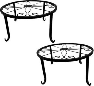 Relaxdays Blumenst&auml;nder, 2er Sett, rund, Retro Design, belastbar, H x D: 11x 23 cm, Deko Pflanzenst&auml;nder, Eisen, schwarz