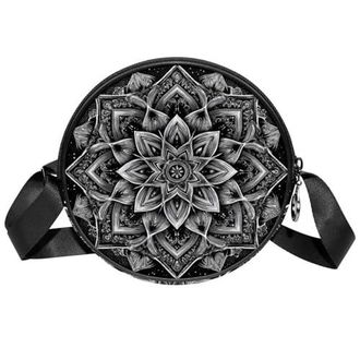 Generic Sac &agrave; bandouli&egrave;re rond pour femme, motif mandala, petit sac &agrave; bandouli&egrave;re avec fermeture &eacute;clair, bretelles r&eacute;glables, sac &agrave; main rond d&eacute;contract&eacute; pour
