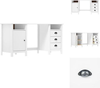vidaXL Schreibtisch Hill Wei&szlig; 150x50x74 cm Massivholz Kiefer - Massiver Schreibtisch - Holzstil - Wei&szlig;er Schreibtisch - B&uuml;rostuhl - Home Office