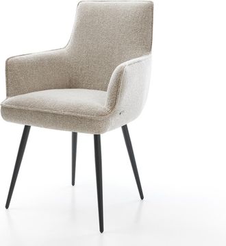 DELIFE Esszimmerstuhl Heira-Flex mit Armlehnen Webstoff Soft Beige 4-Fu&szlig; konisch Schwarz Taschenfederkern, Esszimmerst&uuml;hle
