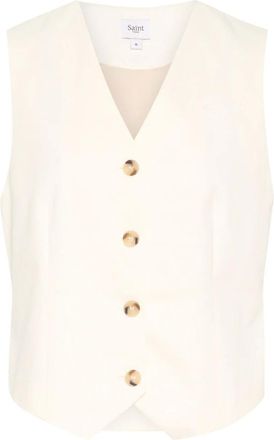 Saint Tropez Femme, Vestes, Beige, Taille: 44 FR Gilet Élégant avec Col en V et Boutons