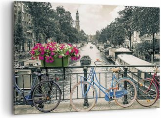Arttor Wandbilder Dekoration Wohnzimmer Amsterdam Fahrräder Brücke Bilder auf Leinwand 120x80cm Leinwandbild Schlafzimmer Küche Deko Wand Kunstdruck Art Groß