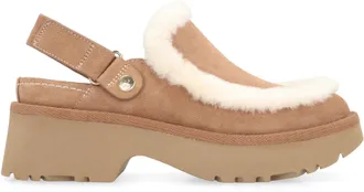 UGG Womens Esmee Suede Slippers With Lambskin Detail Brown Wool Flat Shoes