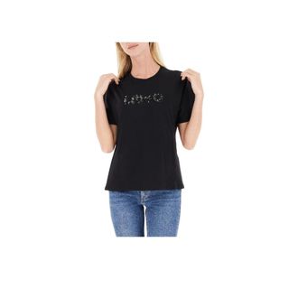 Liu Jo Femme, Tops, Noir, Taille: 36 FR T-shirt Noir à Logo et Paillettes