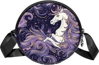 Generic Sac &agrave; bandouli&egrave;re rond pour femme, petit sac &agrave; bandouli&egrave;re licorne avec fermeture &eacute;clair, bretelles r&eacute;glables, sac &agrave; main rond d&eacute;contract&eacute; pour femmes