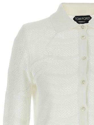 Tom Ford Cotton-Silk Openwork Cardigan - White