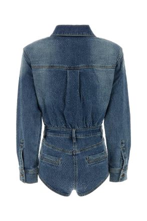Self Portrait Womens Denim Jacket Blue Cotton Elastane