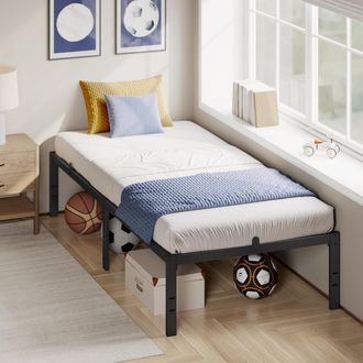 Vasagle Einzelbettgestell, Bett, 90 x 200 cm, Metallbett, Bettrahmen, Unterbettaufbewahrung, modern, G&auml;stebett, einfacher Aufbau, tintenschwarz RMB152BD01