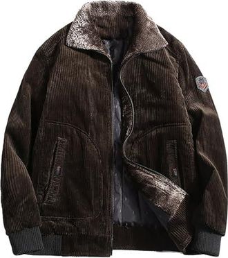 Generic Manteau thermique pour homme - Manteau dhiver chaud en velours côtelé - Veste en coton à col montant - Veste décontractée en coton - 2 pièces - Veste 
