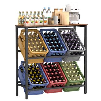 Songmics Getr&auml;nkekistenregal, 2 Ebenen, f&uuml;r 6 Kisten, Aufbewahrungsregal, Jede Ebene bis 150 kg belastbar, Stahl, Getr&auml;nkeregal, f&uuml;r K&uuml;che, Wohnzimmer, Garage,