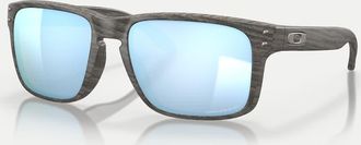 Oakley Holbrook Woodgrain Collection - Eckige, polarisierte Sonnenbrille mit Holzmaserungsmuster und blau verspiegelten Gl&auml;sern-Braun