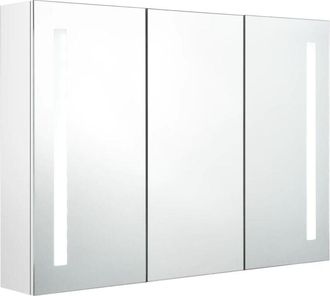 vidaXL Armoire de salle de bain à miroir LED 89x14x62cm Blanc brillant vidaXL