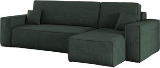 KAISER Ecksofa mit schlaffunktion und bettkasten, Eckcouch best stoff Poso Dicker Cord viele farben Grün Re