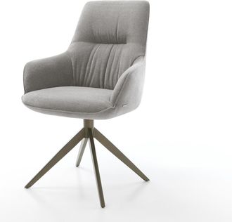 DELIFE Drehstuhl Zelia-Flex mit Armlehnen Strukturstoff Soft Grau Kreuzgestell breit Effektfinish Titan 360&deg; drehbar Wippfunktion Taschenfederkern, Esszimmer