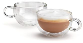 Judge Cappuccino Tassen aus Glas, 2 Doppelwandige Kaffeegl&auml;ser mit Henkel - Vakuumisolierte Doppelwandige Gl&auml;ser, Hitzebest&auml;ndig, 250 ml Kaffee Gl&auml;ser Set